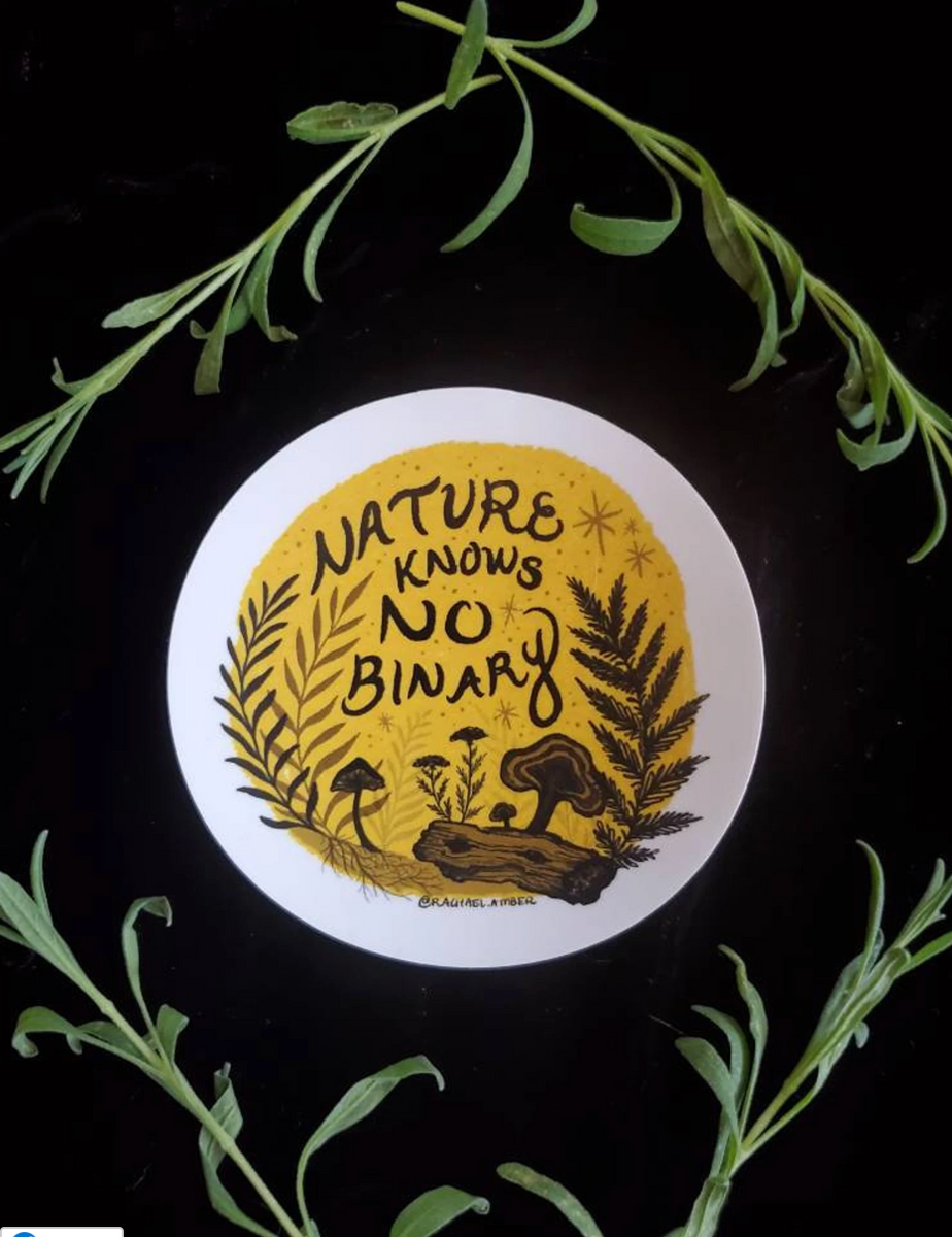 Nature Knows No Binary Vinyl Sticker – Cyclical Roots by Rachael Amber